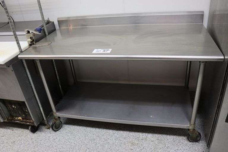 30" x 60" portable stainless table wit stainless under shelf & Edlund ...