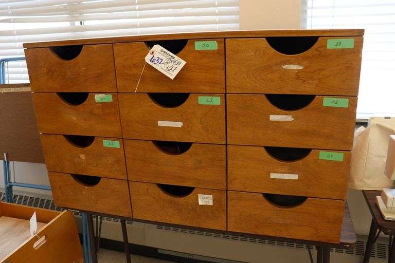 22" x 45" x 27" wood 12 drawer organizer - Backes Commercial Auctioneers