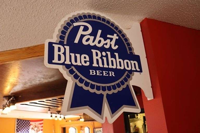 18" x 21" metal dual sided Pabst Blue Ribbon sign - Backes Commercial ...