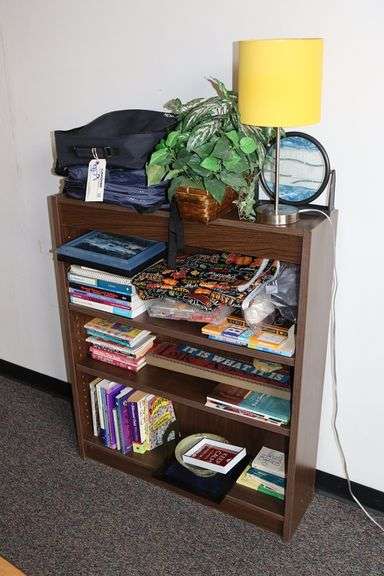 36" wood bookcase with assorted games, bags, & more - Backes Commercial ...
