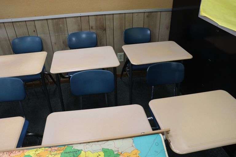 Times 7 - Metal framed hard poly student desks - Backes Commercial ...