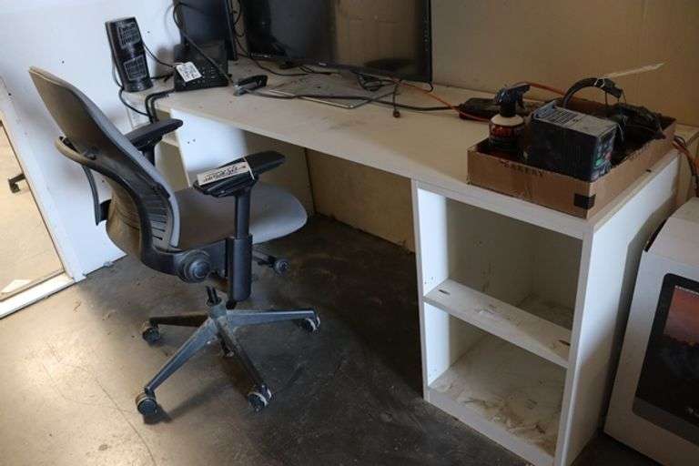 24" x 84" white wood laminate office desk with chair - Backes ...