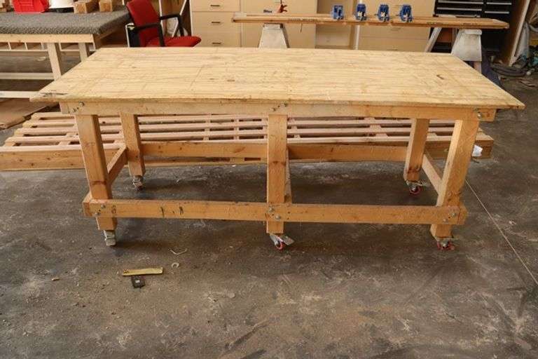 36" x 84" x 35" tall portable wood framed wood top shop table - Backes ...