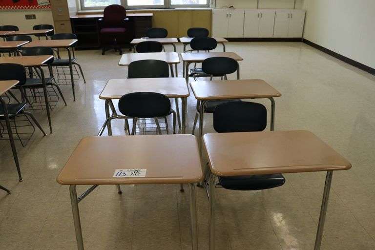 Times 8 - MELSUR chrome framed desks - Backes Commercial Auctioneers