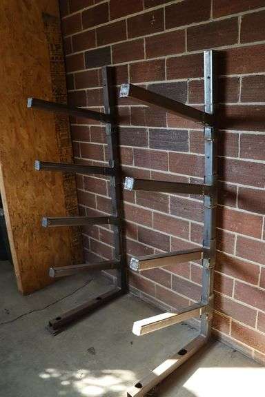 Set of 4 - steel 24" wide x 57" tall stock racks (attached to wall ...
