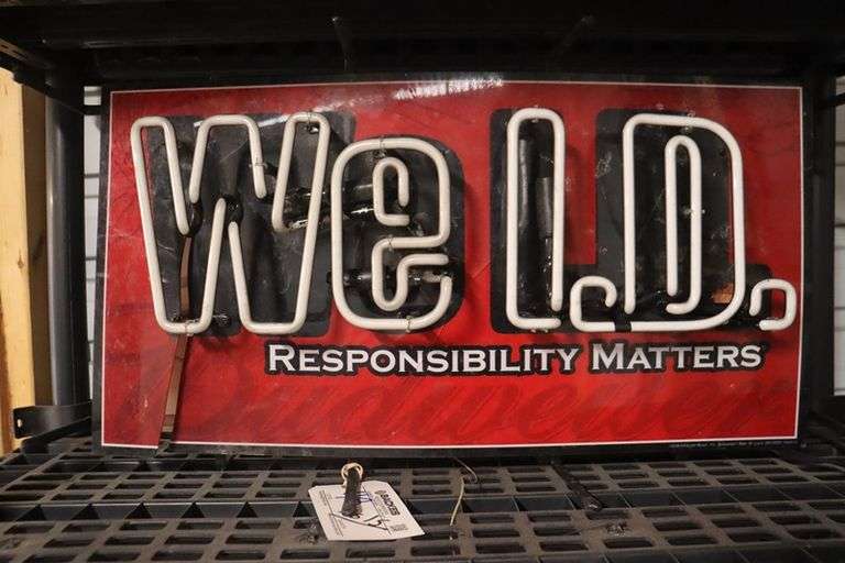 12" x 24" WE ID neon sign - AS IS - won't turn on - back plastic is ...