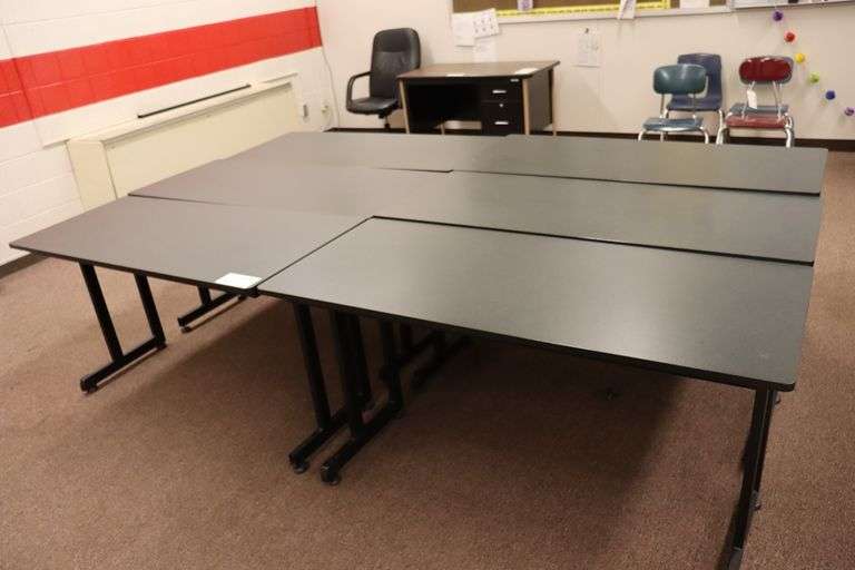 Times 6 - 24" x 55" x 30" tall black metal frame with Formica top and ...