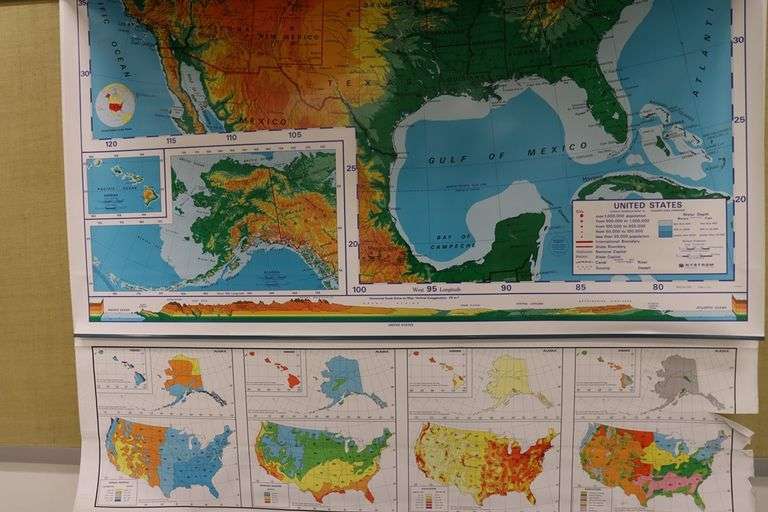 Nystrom 64" wall map - markable - 2 World and 1 US - Backes Commercial ...