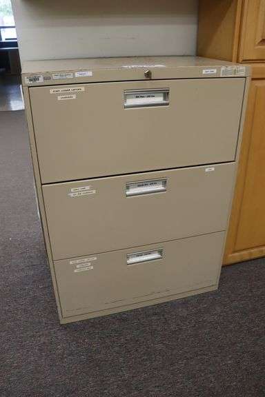 Times 2 - HON 30" 3 drawer lateral file cabinets - no keys - Backes ...