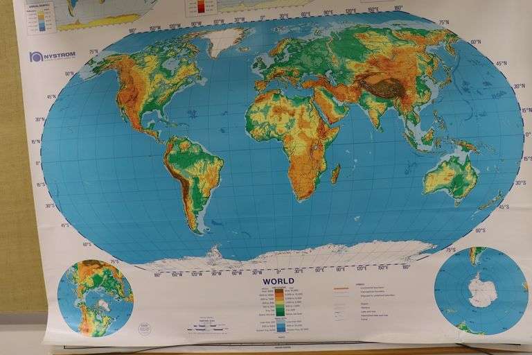 Nystrom 64" wall map - markable - 2 World and 1 US - Backes Commercial ...