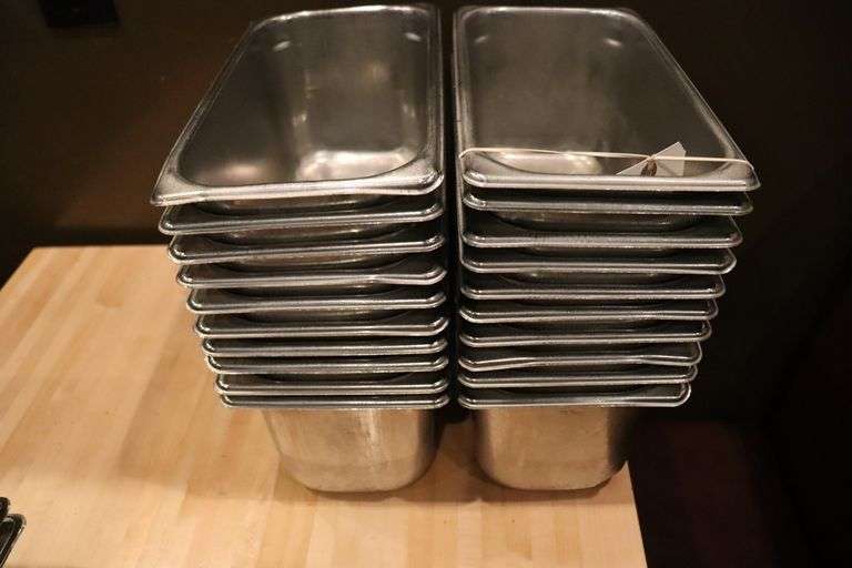 Times 20 - 1/3 x 6" deep stainless insets - Backes Commercial Auctioneers