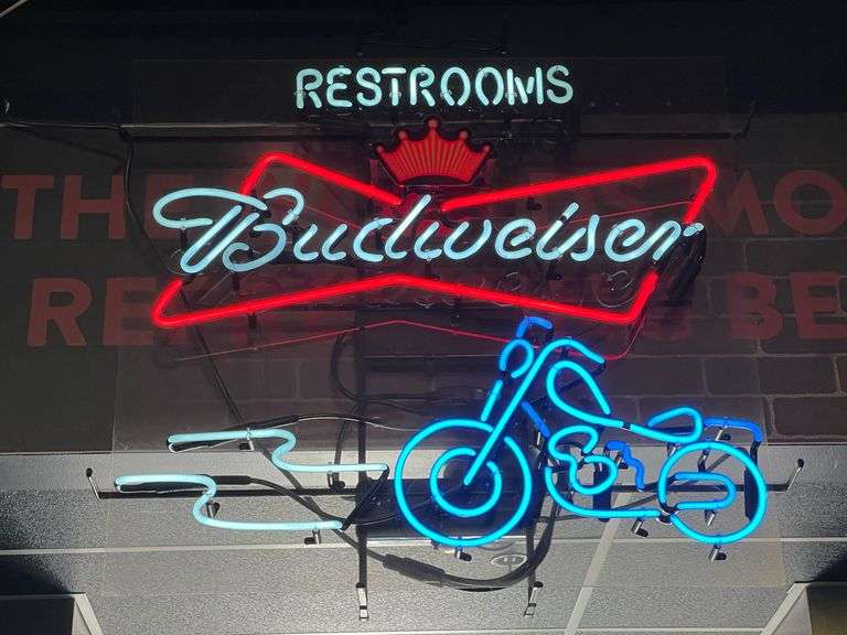 Budweiser neon Restroom light with motorcycle - Backes Commercial ...