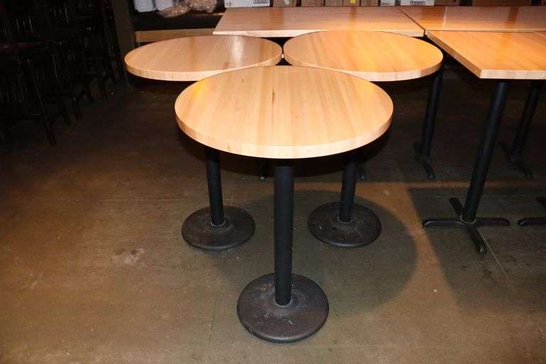 Times 3 - 30" round solid wood top heavy duty stand up bar tables ...
