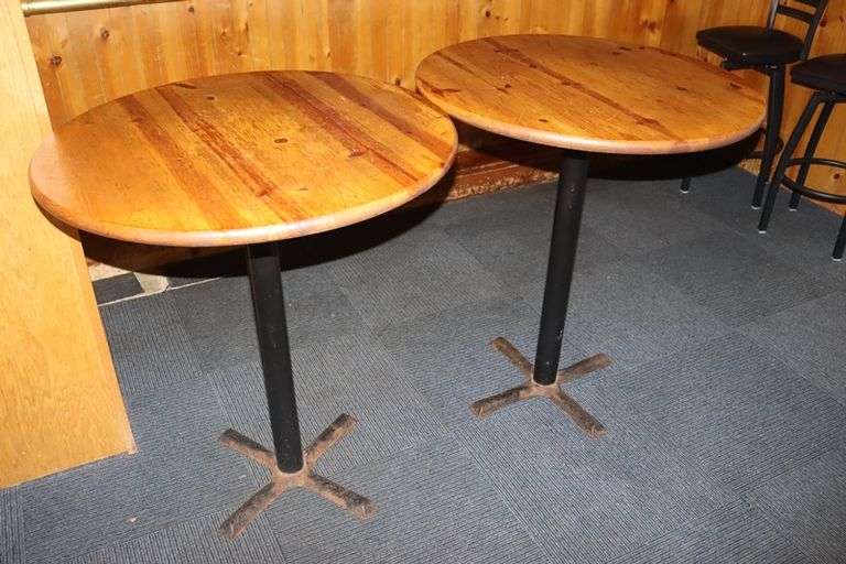 Times 2 - 36" round pine top stand up bar tables - Backes Commercial ...