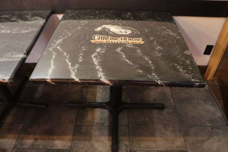 36" x 36" wood laminate high gloss top dining table with Chrome Horse ...