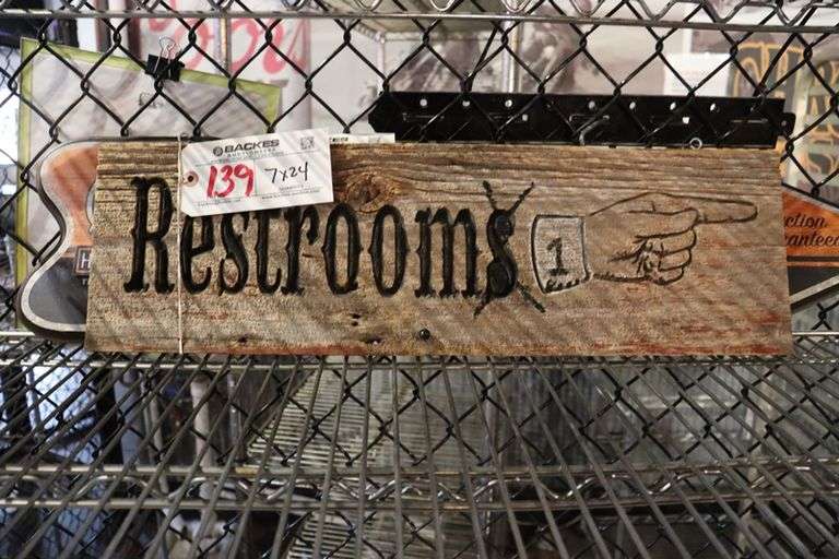 7" x 24" wood restroom sign - Backes Commercial Auctioneers