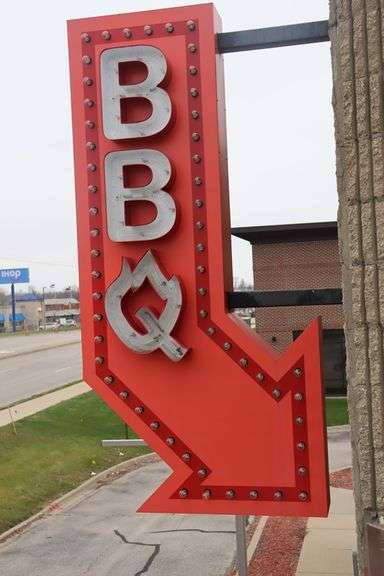 BBQ lighted outdoor arrow wall sign - Approximately 5' x 10' - buyer to ...