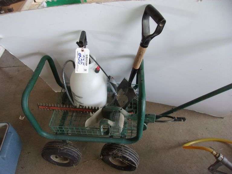 Garden cart, sprayer, trimmer and shovel - Backes Commercial Auctioneers