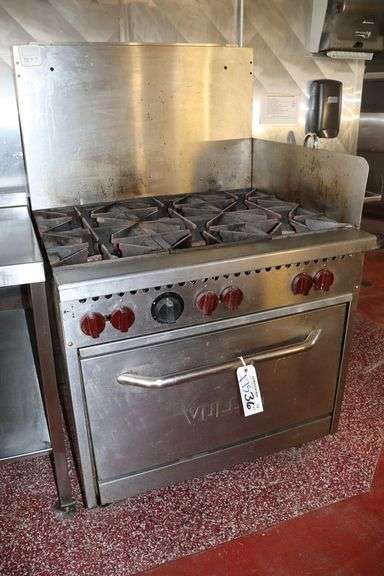 Vulcan 36" gas 6 burner range with right hand stainless panel & oven ...