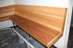 92" x 148" L shaped cherry wood planked wall seating - metal base ...