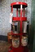 9" round x 30" tall vintage oil can display - with some oil cans ...