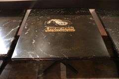 36" x 36" wood laminate high gloss top dining table with Chrome Horse ...