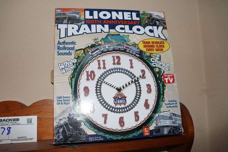 Lionel 100th anniversary train clock - Backes Commercial Auctioneers