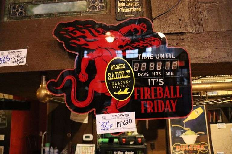 17" x 20" Fireball lighted wall sign - Backes Commercial Auctioneers