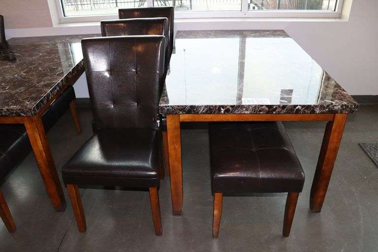 Set - 38" x 60" Laminate top dining table with 3 chairs & 1 bench ...