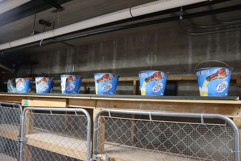 120" Long bucket toss game with 5 pails - Backes Commercial Auctioneers