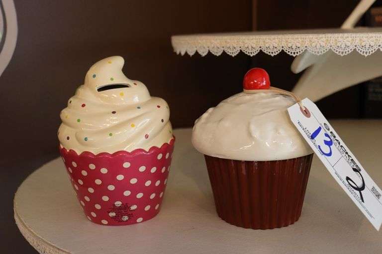 Pair of small ceramic muffin displays - Backes Commercial Auctioneers