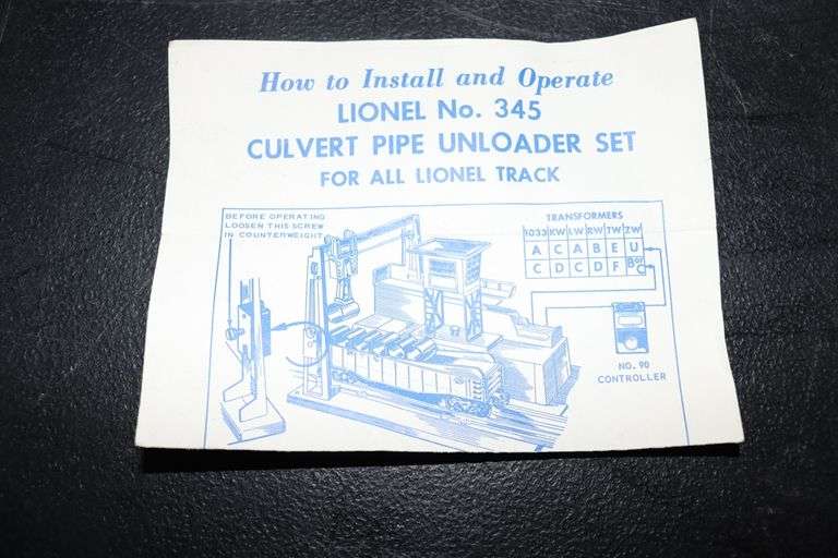 Lionel No. 345 culvert pipe loader with car & pipe - Backes Commercial ...