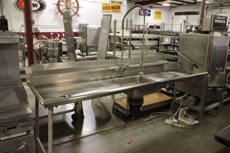 30" x 101" Stainless left hand soil table with sink, pre rinse ...