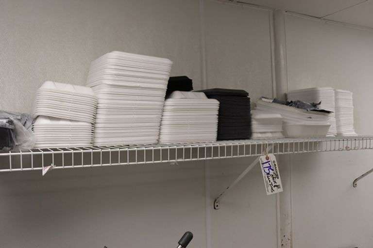 White wire wall shelf with assorted foam trays - Backes Commercial ...