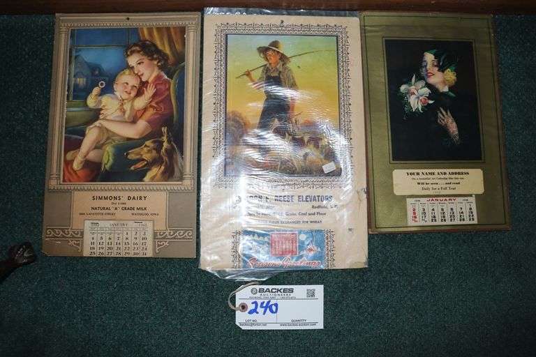 All to go - 3 vintage calendars - 1938 and 1942 - Backes Commercial ...