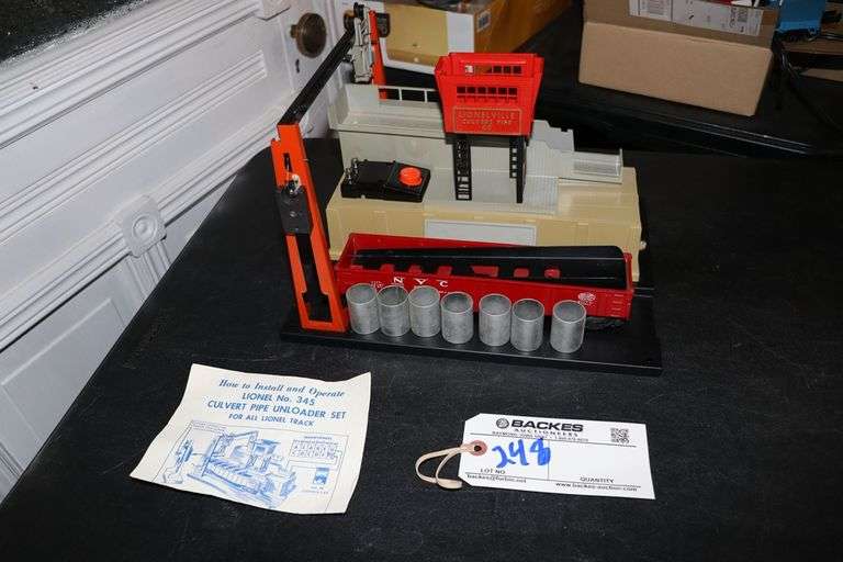 Lionel No. 345 culvert pipe loader with car & pipe - Backes Commercial ...