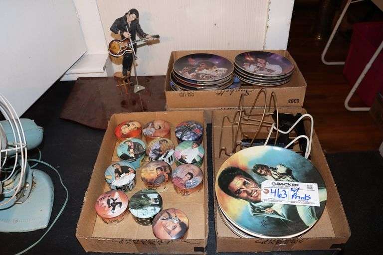 4 box flats to go - Elvis Collector Plates, figurines. plate stands ...