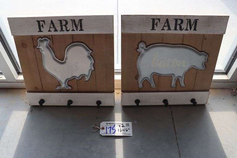 Times 2 - 16" x 16" Farm Eggs & Bacon wood wall signs - Backes ...