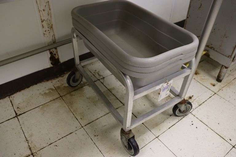 Portable aluminum meat lug cart with 3 tubs - Backes Commercial Auctioneers