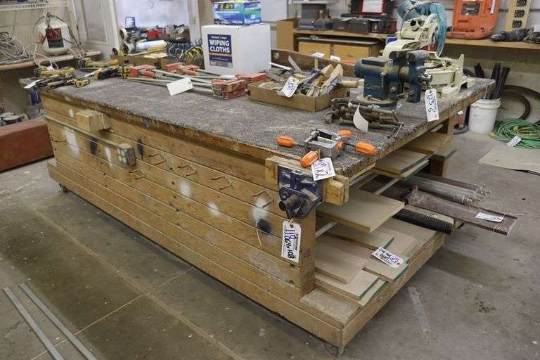 64" x 108" wood framed portable carpeted top shop table - Backes ...