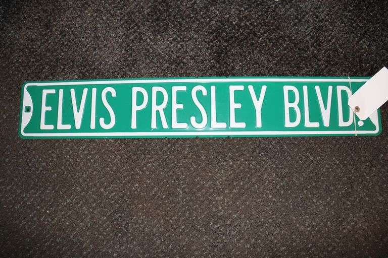 6" x 36" Elvis Presley metal road sign - Backes Commercial Auctioneers