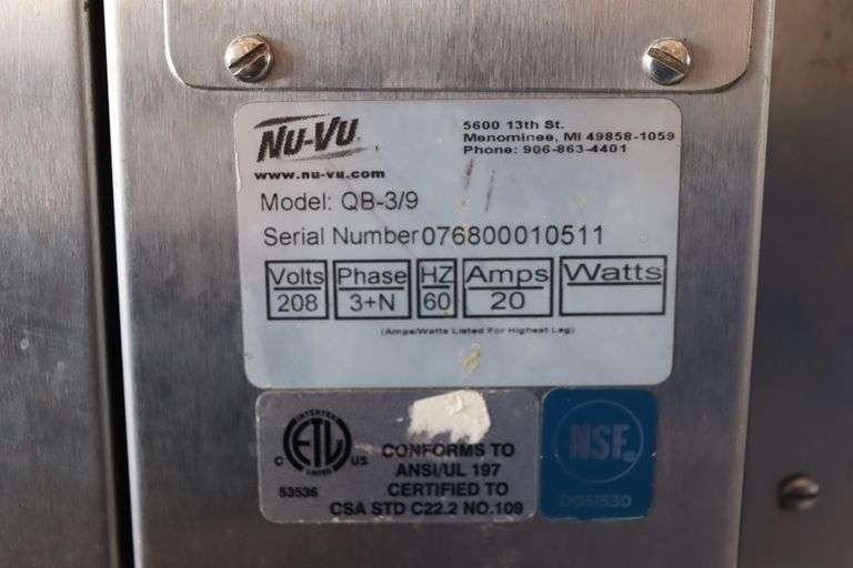 Nu-Vu QB-3/9 combination proofer/oven - 208 volt, 3 phase electric ...