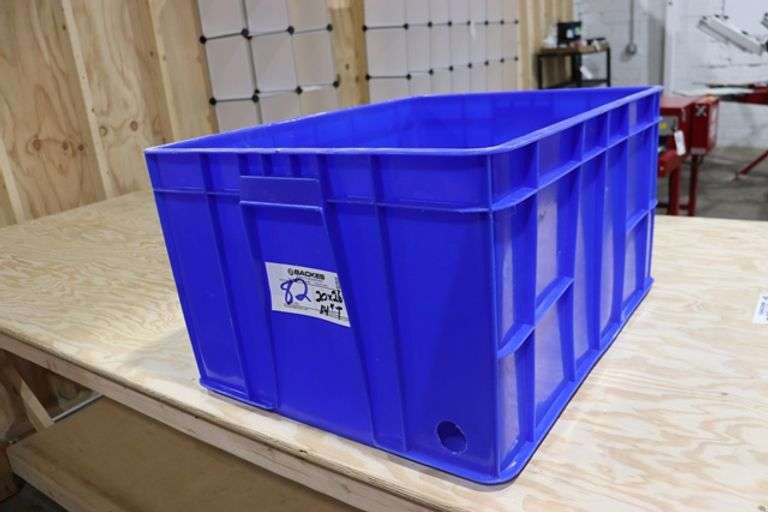 20" x 26" x 14" tall blue poly tote - Backes Commercial Auctioneers