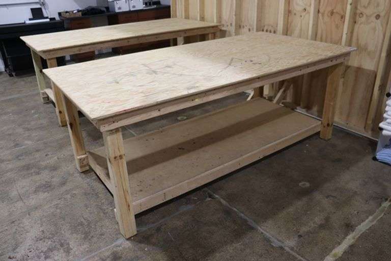 4' x 8' wood framed wood top work table - Backes Commercial Auctioneers