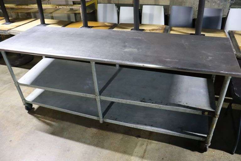 30" x 96" stainless portable table with double galvanized under shelves ...