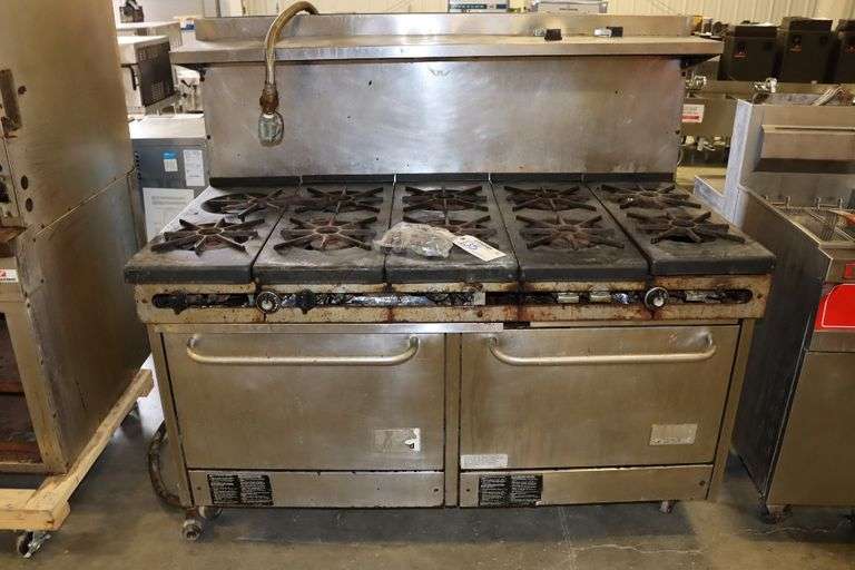 Southbend 60" gas portable 10 burner range with over shelf & double ...