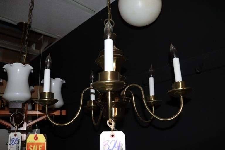 20" antique brass 5 bulb light fixture - Backes Commercial Auctioneers