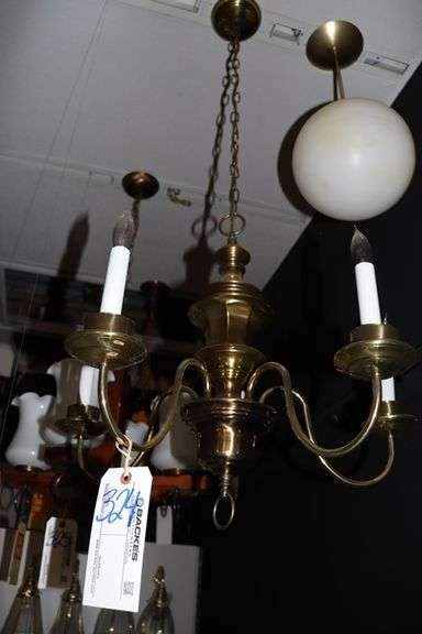 20" antique brass 5 bulb light fixture - Backes Commercial Auctioneers