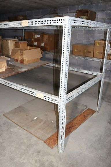 Times 4 - 4' x 12' custom metal racks with wood shelves - legs have ...