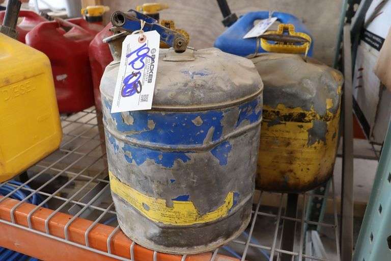 All to go - 3 metal 5 gallon safety fuel cans - AS IS dented - Backes ...